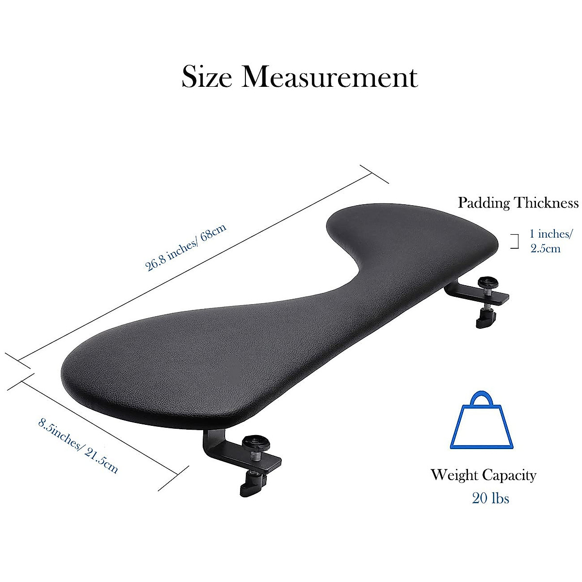 Eulps Ergonomic Forearm Support Clamp-on Leather Elbow Armrest Pad Ergonomic Desk Extender for Home and Office, Easy Typing & Pain Relief (Black)