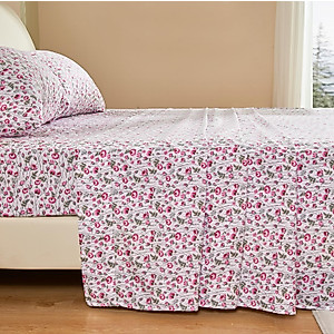 Twin Sheet Set 3PC Printed Pink Flower Pattern Cooling 1800 Microfiber with Deep Pocket, Soft, Breathable, Hypoallergenic, Wrinkle Free, Single Bedding for Kids, College Dorm, Hospital - (Rose Floral)