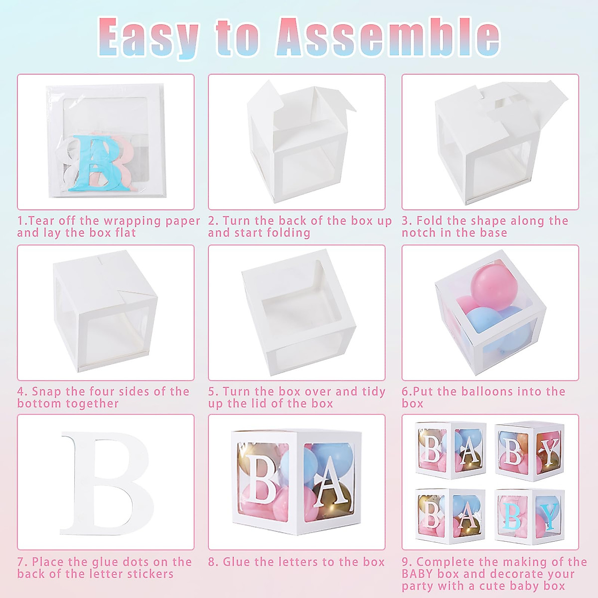 DoreenBow Baby Boxes Gender Reveal Balloon Decorations Kit Pink and Blue Balloons Arch Kit 4Pcs Baby Box with Letters(BABY) for Baby Shower Birthday Decor Gender Reveal Party Decor Supplies