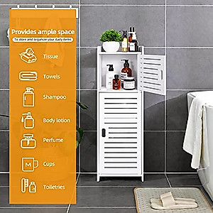 YARUKIMA Bathroom Storage Cabinet,Toilet Side Storage Organizer Floor Freestanding Cabinet with Shelves and Door,Bathroom Furniture,Side Table/Nightstand/Side Cabinet for Bedroom Living Room, White