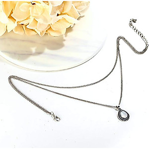 Aimimier Bohemia Layered Opal Choker Necklace Gemstone Necklace Teardrop Necklace Opal Gem Charm Pendant Necklace Gemstone Statement Jewelry for Women