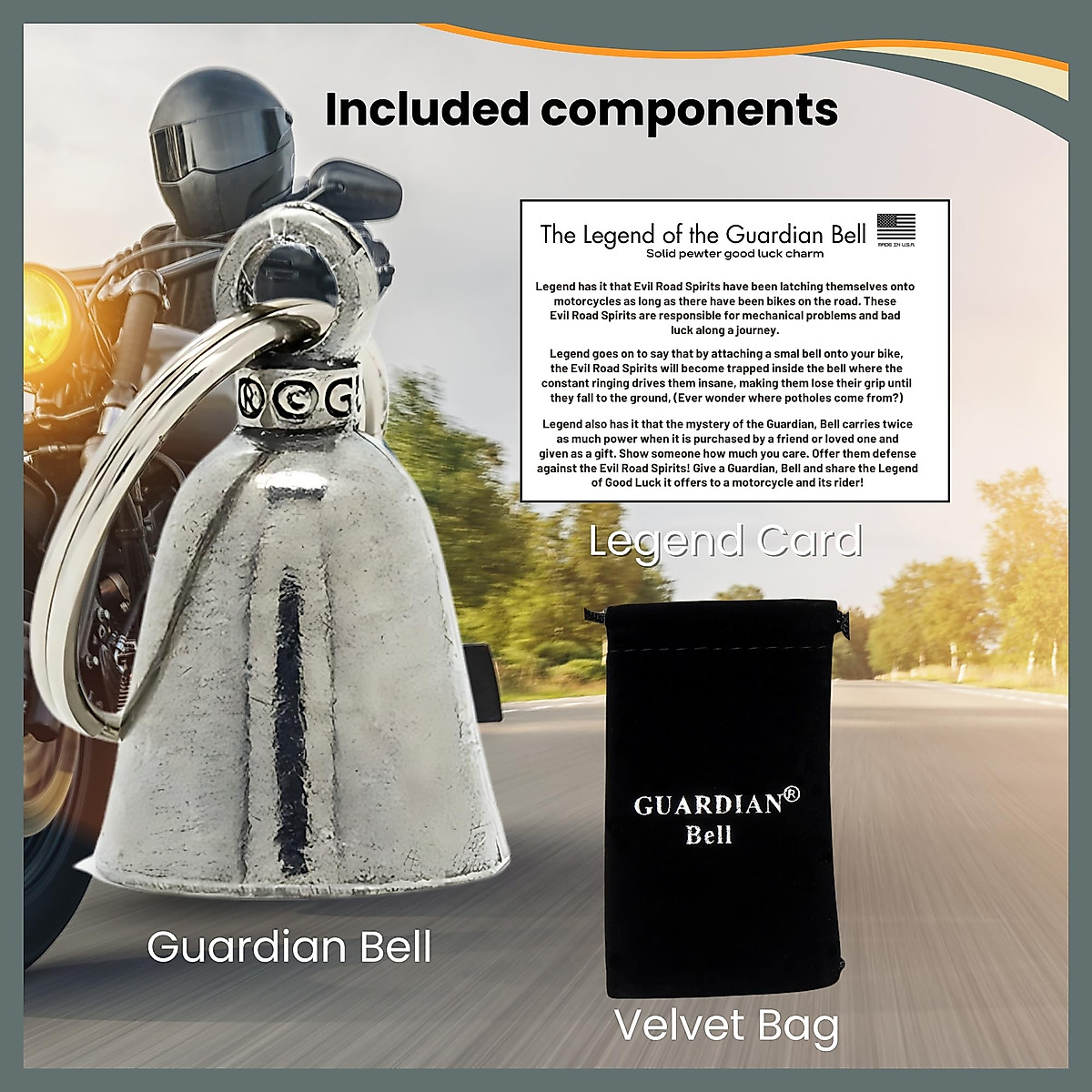 Guardian Bell Bass Fish Good Luck Bell w/Keyring & Black Velvet Gift Bag | Motorcycle Bell | Lead-Free Pewter | Good Luck Gift to Friends & Family | Bike Bell | Made in USA