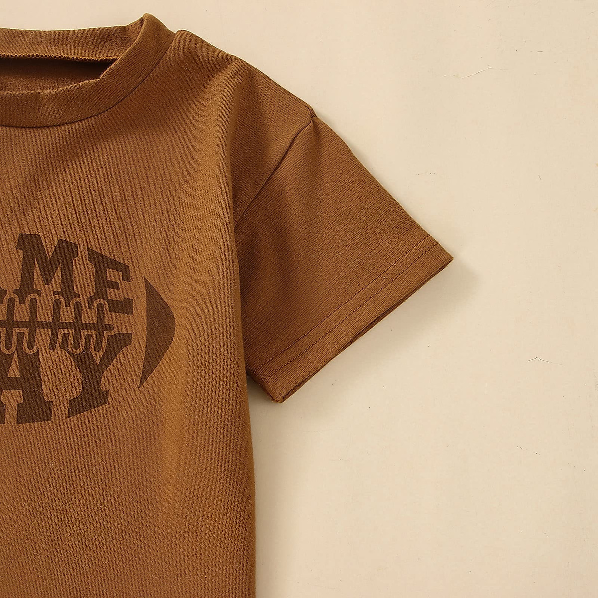 Endorothii Infant Baby Boy Football Outfit Game Day Print Short-Sleeve T-Shirt Tops and Shorts Summer Clothes Set (6-12 Months,Brown)