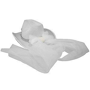 Nicky Bigs Novelties Cowboy Hat and Veil Bachelorette Party White Cowgirl Hat Bridal Shower Wedding Decoration Bride to be Gift Country-Western Novelty