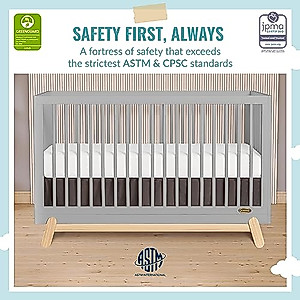 Dream On Me Hygge 5-in-1 Convertible Crib in Pebble Grey Oak, JPMA & Greenguard Gold Certified, Made of Sustainable Pinewood, Easy to Clean, Safe Wooden Nursery Furniture