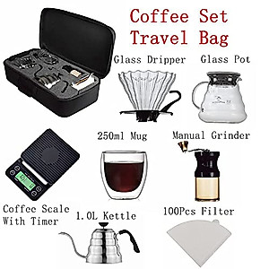 WFHTU Travel Hand Coffee Pot Set Hand Coffee Gift Box Grinder Stainless Steel Hand Pot American coffee