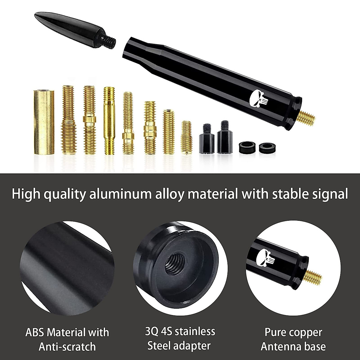 Ajxn 1 PC Car Truck Bullet Antenna, Auto Antenna Mast, Suitable for GM Chevy Silverado 1500 2500 3500 HD Avalanche GMC Sierra 1500 2500 3500 Denali Heavy Duty Pickup Trucks Accessories (Black #1)