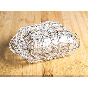Butter Dish - Cheese Dish - Covered - Cut Crystal Glass - Rectangular - 6.8" Length - Made in Europe - by Barski