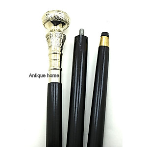 Antique home Nautical Gift Shop Handmade Brass Victorian Handle Wooden Walking Stick Cane A. silver