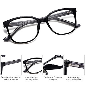 SOJOS Clear Blue Light Glasses Computer Glasses Embossed Temple ROCOCO SJ5099, Black Frame/Anti-Blue Light Lens