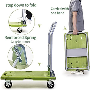 Push Cart Dolly by HBFBDRCT, Heavy Duty Moving Platform Hand Truck, Foldable for Easy Storage and 4 Silent Rubber Wheels with 330lb Weight Capacity for Luggage,Moving, Shopping and Office Use