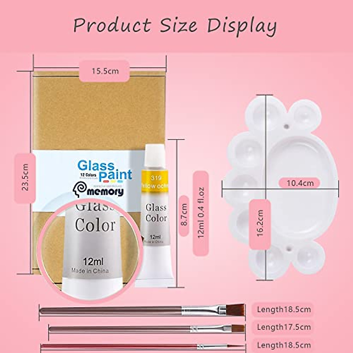 Colorful Stain Glass Paint Kit with 12 Colors, 3 Nylon Brushes, 1 Palette, Permanent Acrylic Enamel Painting Set to Create Translucent Arts on Transparent Wine Glasses, Enamel, Window and Ceramics