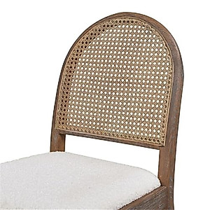 Pemberly Row Curved Cane Rattan Side Dining Chair Set of 2 Ivory White Boucle