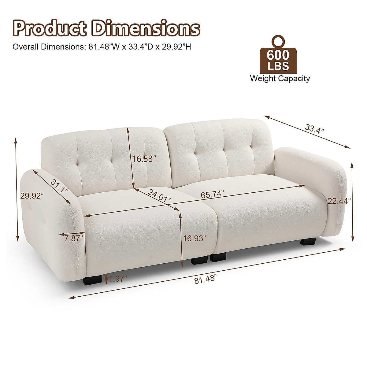 KIVENJAJA 81.48”W Small Sectional Sofa Couch, Modern Boucle Oversized Cloud Loveseat with Tufted Backrest & Armrest, 3-Seater Comfy Sherpa Couches for Living Room Apartment, Beige