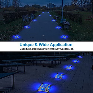 CREPOW Solar Deck Lights Driveway Dock Lights- 8 Packs Waterproof 1200mAh Solar Powered Outdoor LED Aluminum Dock Lighting Road Markers Step Lights for Driveway Sidewalk Garden Pathway Yard (Blue)