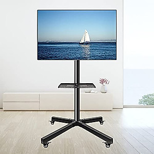 Mobile TV Stand on Wheels for 23-60" LCD LED Flat/Curved Panel Screen TVs, Adjustable Shelves Reclining TV Cart Max VESA 400x400 Portable TV Stand with Tray Rolling Floor TV Stand