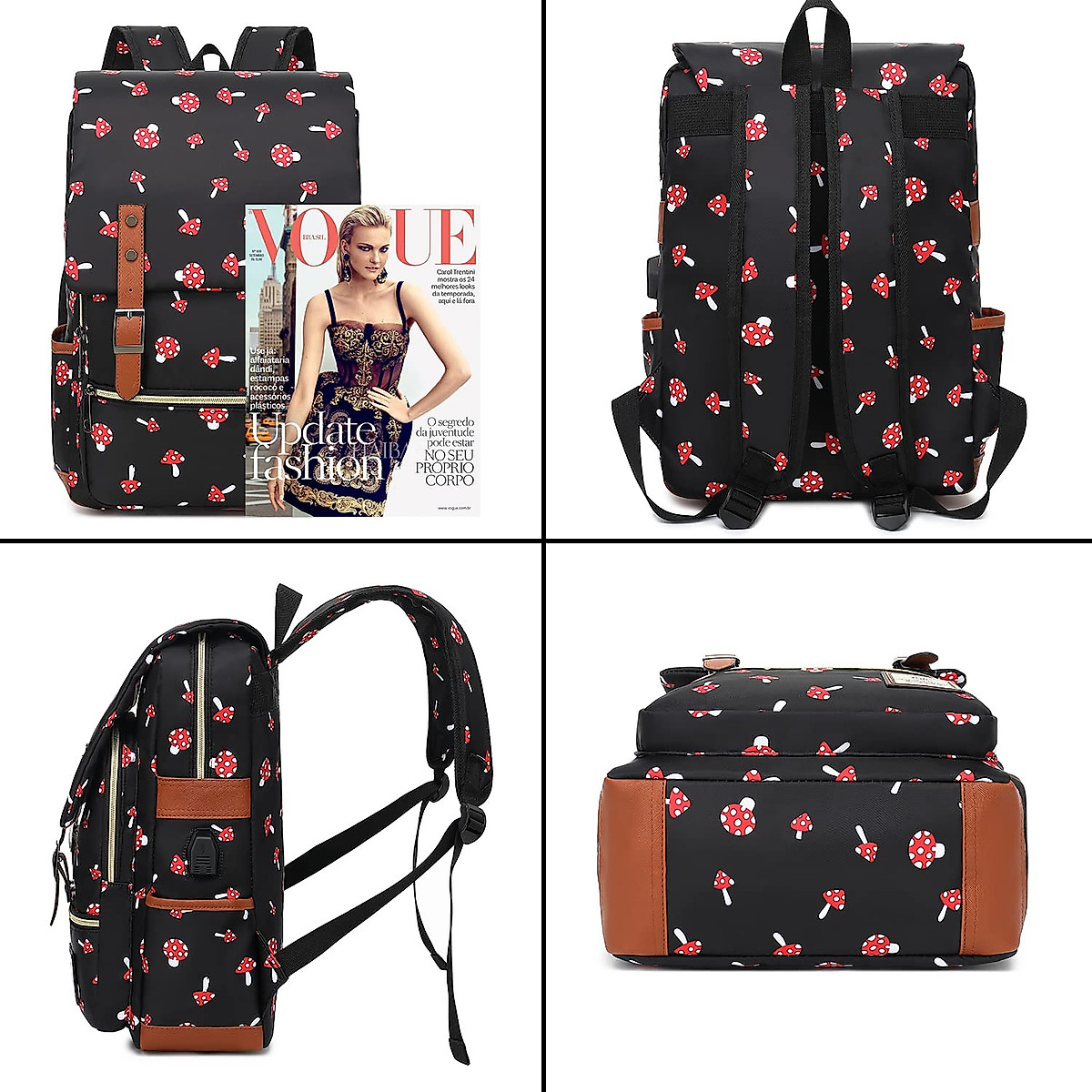 YGR Floral Laptop Backpack for Women, Female, College, Travel, Business, Outdoor Sports, Office, Work (Mushroom)