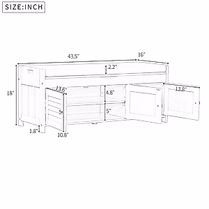 SOFTSEA Storage Bench with 3 Shutter Shaped Doors, Wooden Shoe Bench with Removable Cushion and Hidden Storage Space, Espresso