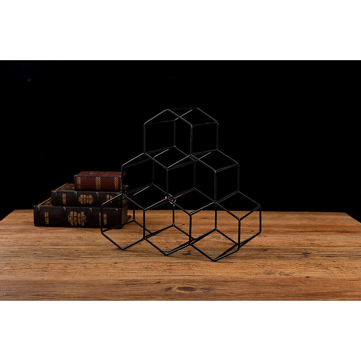 Asian Home Geometric Hexagon 6 Bottle Desktop Wine Rack Freestanding Countertop Bottle Holder for Wine Storage, Metal, Black