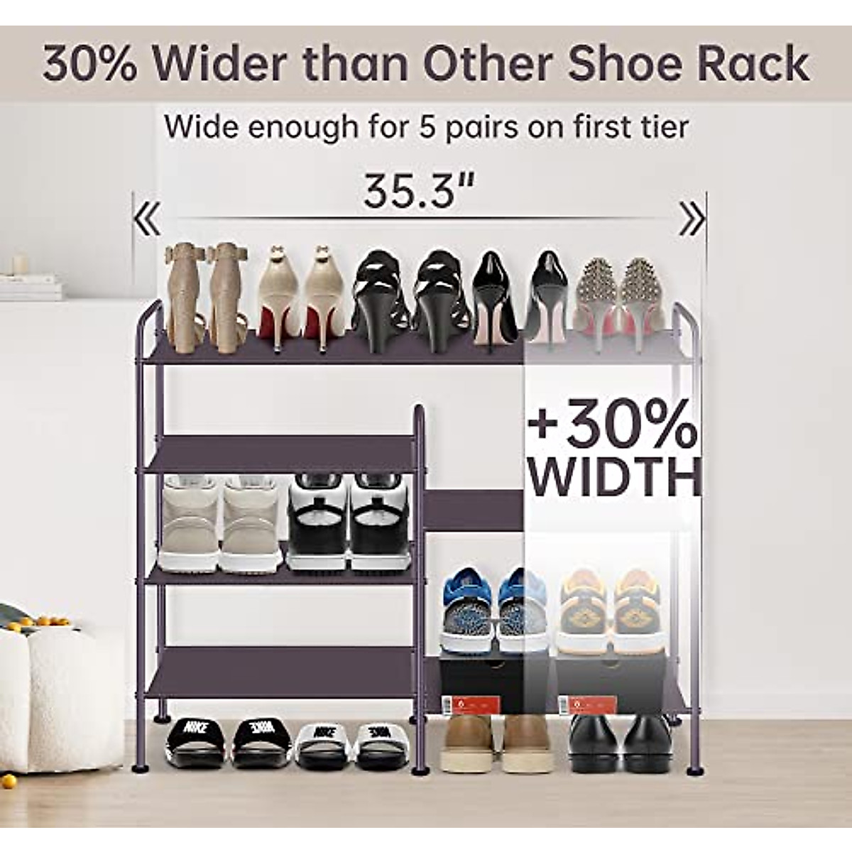 MISSLO Boot Shoe Rack for Closet Shoe 0rganizer 4 Tier Shoe Storage Shelf fits 20-Pair Sneakers for Garage, Entryway, Bedroom Floor, Bronze