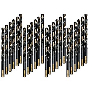 VALYRIANTOOL HSS Twist Drill Bits | 24 Pcs Black and Gold Coated Drill Bits Set | 9/32 Inch 3-Flat Shank Jobber Drill Bits for Drilling on Mild Steel, Copper, Aluminum, Zinc Alloy