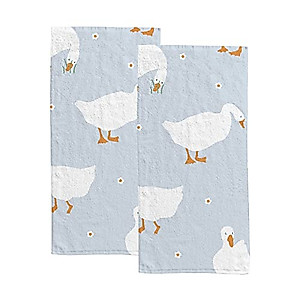 Hand Towel Set of 2 Cute Pattern Goose Hair Towel Soft Absorbent Quick Drying 30" x 15" for Kitchen Bathroom Women Men Girls Boys