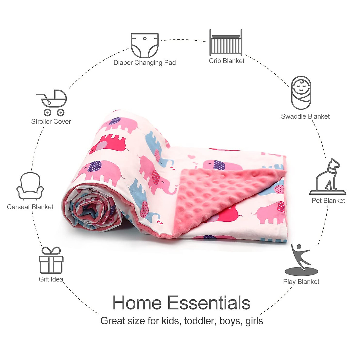 Kids Baby Blankets, Baby Girls Pink Blanket Bed Printed Animal Elephant Blankets, Baby Girl Blankets Soft Plush Toddler Blankets, Shower Gifts for Girls, Elephant, Pink, 30x40 Inches (76x102cm)