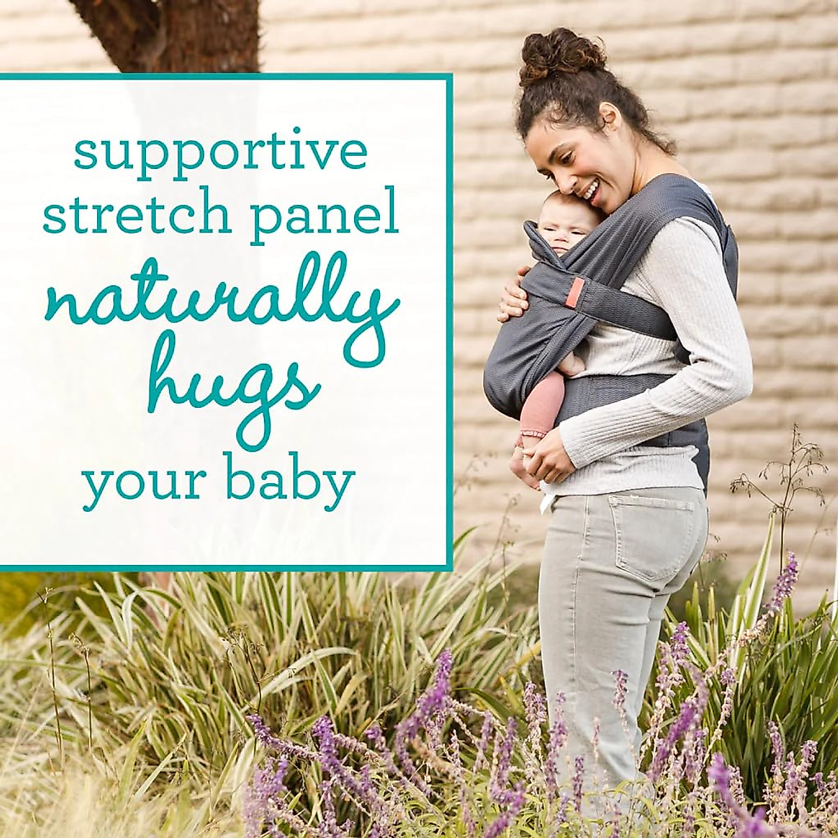 Infantino Hug & Cuddle Adjustable Hybrid Wrap - Black Soft and Simple Pressure Relief Ergonomic Wrap Carrier with Quilted Privacy Cover and Built-in Storage Pouch for Infants and Toddlers 7-26lbs