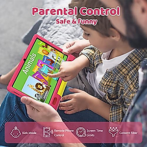 Mouikei Kids Tablet 10 inch Tablet for Kids, 2GB+32GB Android 12 Kids Tablet with Case, Parental Control APP, Dual Camera, Educational Games, Kidoz Pre-Installed Children Tablet (Pink)