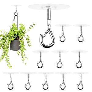12 Pcs Self Adhesive Ceiling Hooks No Drilling Ceiling Hooks Stainless Steel Eye Hooks for Hanging Small Plants Wind Chimes, Secure/Enclosed Design, Easy to Open