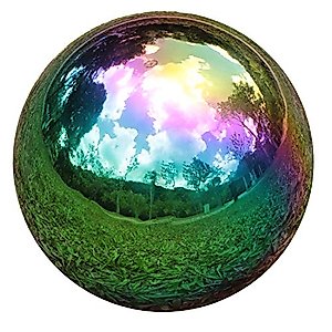 Kesywale Rainbow Gazing Globe Mirror Balls for Garden Home Stainless Steel Shiny Hollow Sphere Sparkling Outdoor Ornament (8 Inch)