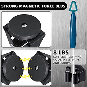 Vercraft 4 Pcs Magnetic Mop Broom Holder Movable Magnetic Broom Holder Rack, Magnetic Holder Anti Slip Wall Mounted Utility for Cleaning Tools, Garage, Kitchen, Laundry, Garden (Black)