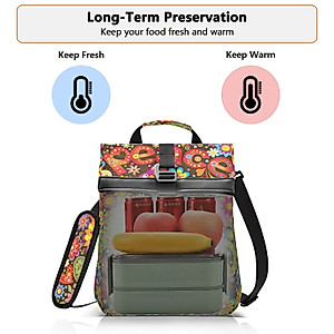 ALAZA Hippie Peace Symbol Paisley Floral Lunch Bag Women Insulated Cooler for Men Kids Roll Top Leak Proof Tote Cooling Purse