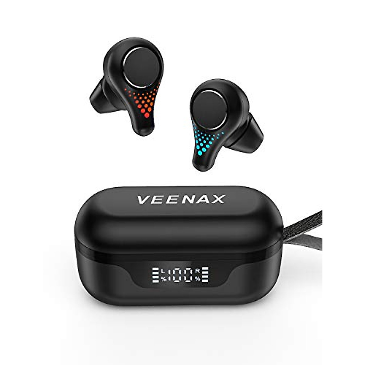 VEENAX T8 True Wireless Earbuds, Bluetooth Earphones Touch Control, TWS Sport Headphones with Mic CVC 8.0 Noise Reduction, Stereo in-Ear Headset with Bass, 30H Playtime/USB-C/IPX7 Waterproof, Black