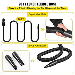 VEVOR Car Air Dryer Blower, 5.0HP Powered Temp High Velocity Car Dryer Air Blower 180 CFM 110V 5-20P (20A) plug, w/Casters & 20 Ft Flexible Hose & 2 Air Jet Nozzles for Car Wash Water Drying Machine