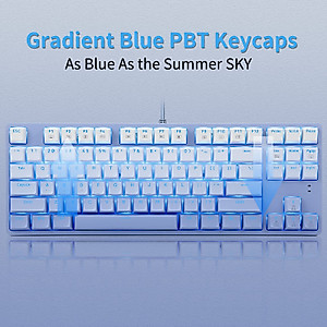 HUO JI E-YOOSO Mechanical Gaming Keyboard with Gradient Blue PBT Keycaps Blue Switches LED Backlit Wired 87 Key Tenkeyness for Windows PC