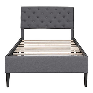 Twin Size Platform Bed, Metal and Wood Bed Frame with Headboard and Footboard, Metal Slat Support/No Box Spring Needed/Easy Assembly (Grey)