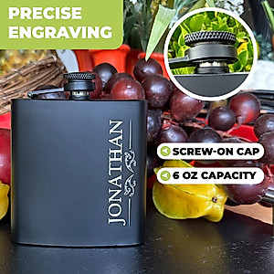 Klin Living Personalized Custom Flask for Men, Groomsmen Flask, Engraved for Men, Women, Groom, Personalized Groomsmen Gifts, 6 oz with Mini Funnel (1)