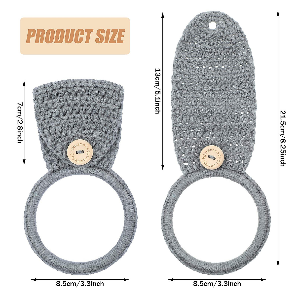 Tatuo 3 Pieces Crochet Dish Towel Holder Hanging Hand Towels Ring Towel Holder for Kitchen Towels with Loop Bathroom Towel Hanger for Housewarming (Gray)