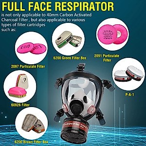 Gas Mask, Full Face Respirator Mask with 40mm Carbon Activated Charcoal Filter Canister - Reusable Large Survival and Chemical Masks for Welding, Vapors, Industrial, Painting, Spray, Polishing
