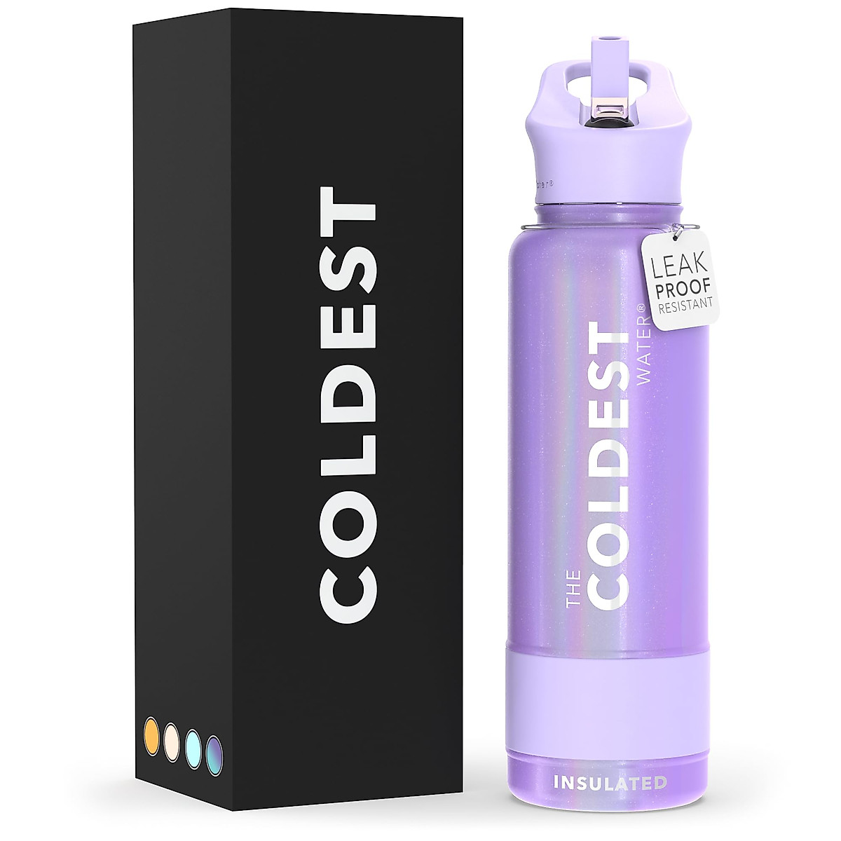 Coldest Sports Water Bottle with Straw Lid Vacuum Insulated Stainless Steel Metal Thermos Bottles Reusable Leak Proof Flask for Sports Gym(40 oz, Saturn's Moon Purple Glitter)