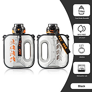 TKK Half Gallon Water Bottle Jug with Straw, Large Capacity Plastic Water Bottle, Dishwasher Safe, 1/2 Gallon 64 Oz, BPA Free Tritan for Gym, Yoga, Travel, Camping, Outdoor, Black