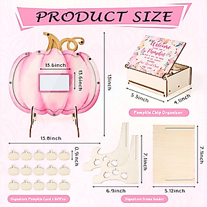 YLOLUL 62 Pcs Pumpkin Baby Shower Guest Book Alternatives Set Fall Baby Shower Guestbook Photo Frame with Wood Pumpkin Slices Rustic Guest Book Alternative for Baby Boy Birthday Party (Pink)