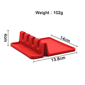 Ecyesegift Silicone utensil rest kitchen spoon rest holder, Heat-Resistant, BPA-Free Spoon Rest & Spoon Holder for Stove Top, Red