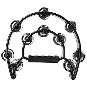 Tambourine Double Row Metal Jingles Bell Hand Held Percussion Half Moon Tambourines Musical Instrument for Adults Kids Party, KTV, Events, Church (Black)
