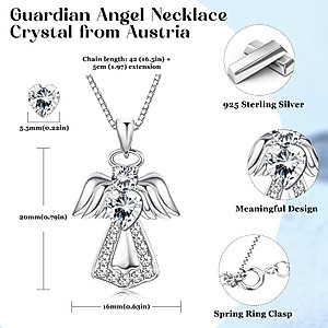 KesaPlan 925 Sterling Silver Guardian Angel Pendant Necklace for Women You Are My Angel With Wings Pendant Necklace Birthday Thanksgiving Day Mother's Day Christmas Day Jewelry Gift