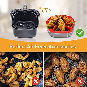 JVJRFQ Square Silicone Air Fryer Liners 8 inch with Paper Liners Disposable for 4 to 7 QT, 2-Pack Reusable Silicone Air Fryer Inserts for Oven Microwave Accessories
