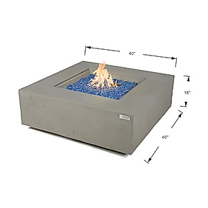 Capertee Concrete Fire Pit 40" x 40" Outdoor Patio Firepit Includes Fire Glass Modern Fire Pits & Outdoor Fireplaces for Garden, Deck, Indoor & Outdoor Heating