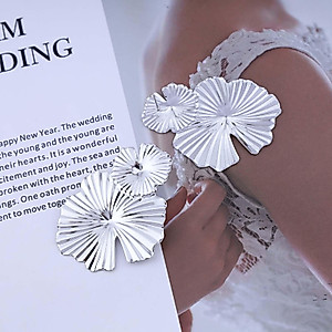 Sttiafay Vintage Exaggerated Lotus Leaf Earrings Round Leaf Drop Earrings Silver Large Metal Flower Earrings Metal Statement Flower Earrings Jewelry for Women and Girls