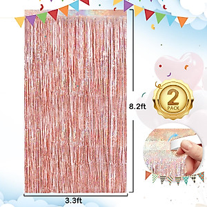 Rose Gold Foil Party Streamers 2 Pack Metallic Tinsel Fringe Curtain 3.3X 8.3ft Streamer Curtains Anniversary Thanksgiving Christmas Party Photo Booth Tinsel Curtain Streamers for Parties Decoration